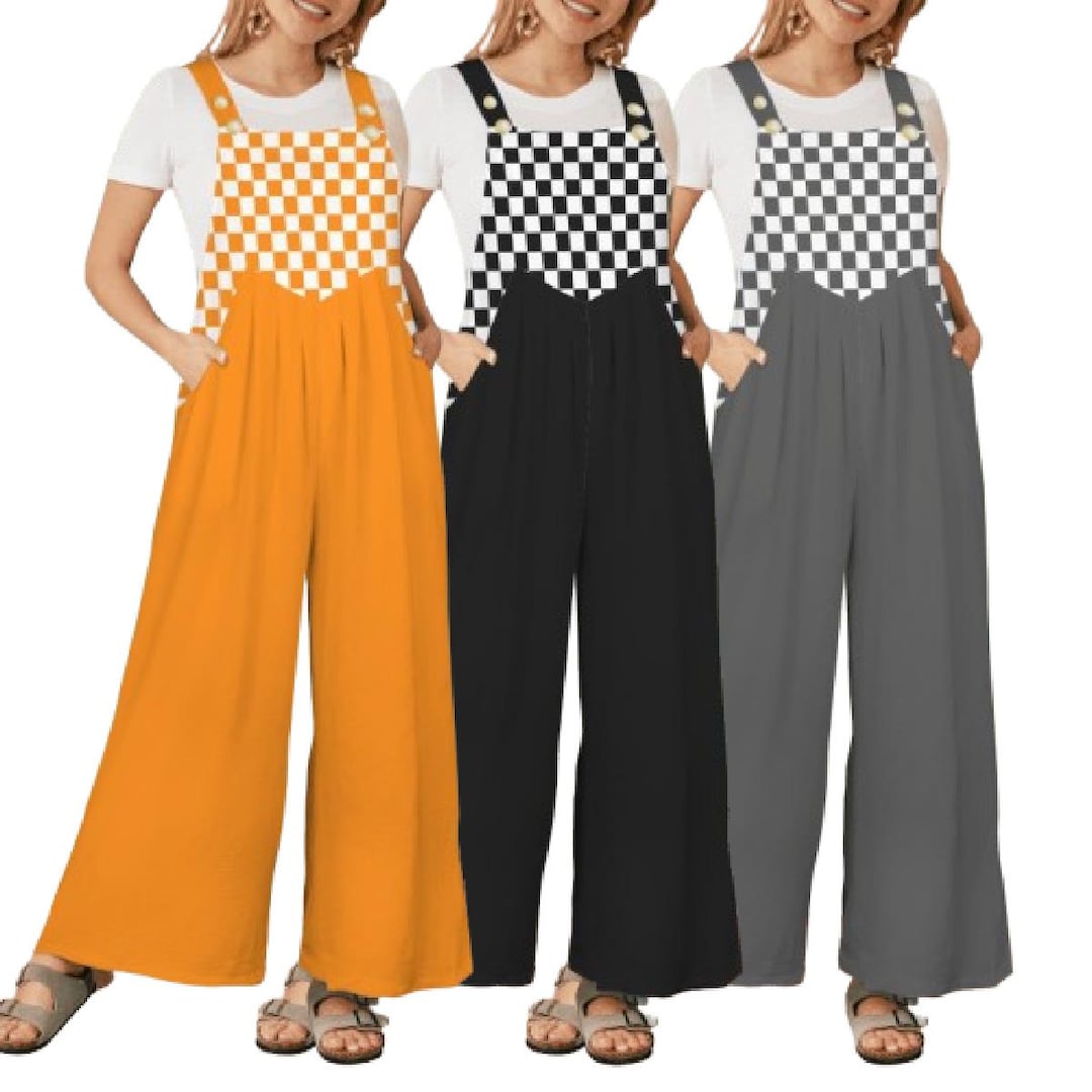 Custom Color Checkerboard Bib Overalls, Team Spirit Romper, Wideleg ...