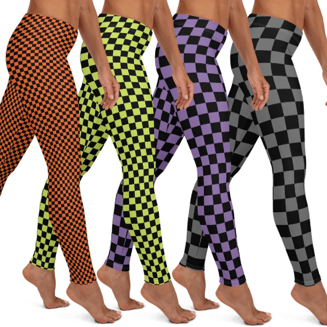 Custom Color Check Leggings, Womens Checkerboard Pants, Team Color ...