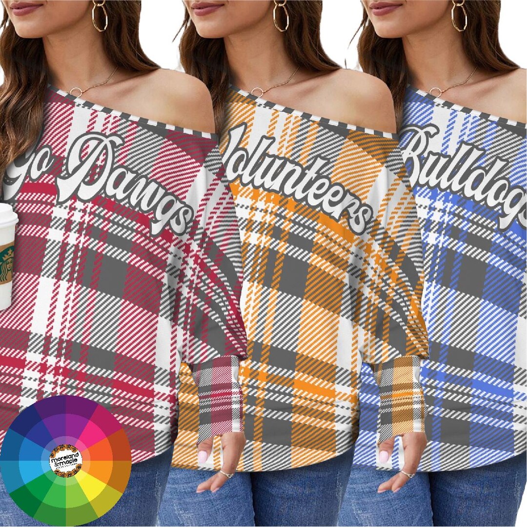 Custom Team Plaid Off-shoulder Long Sleeve, Tartan Batwing Sweater ...