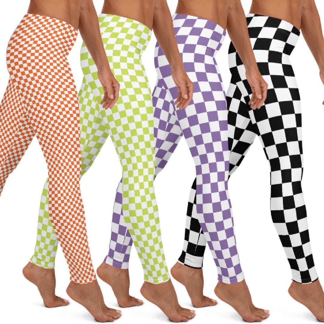 Women's Custom Color Check Leggings, Womens Checkerboard Pants, Team ...