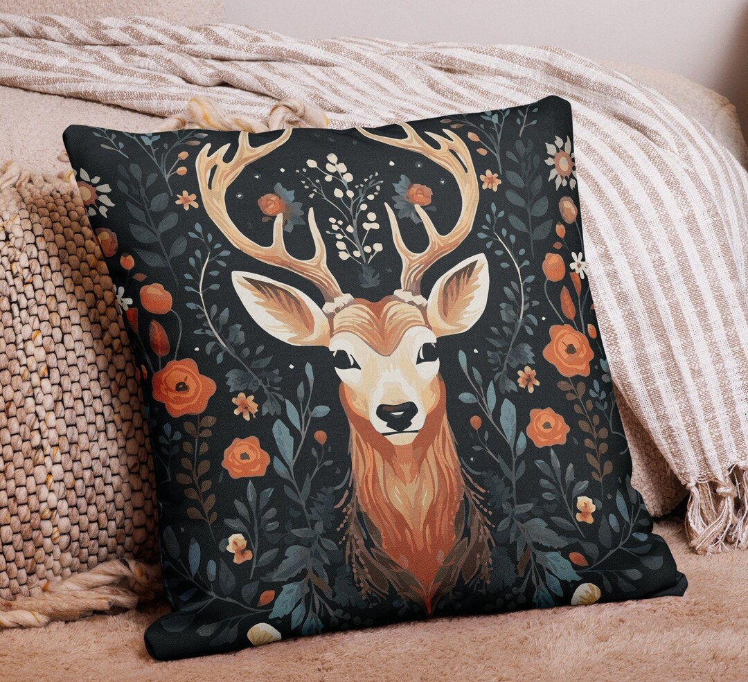 Deer Fantasy Forest Themed Premium Pillow Cottagecore and Fantasycore ...