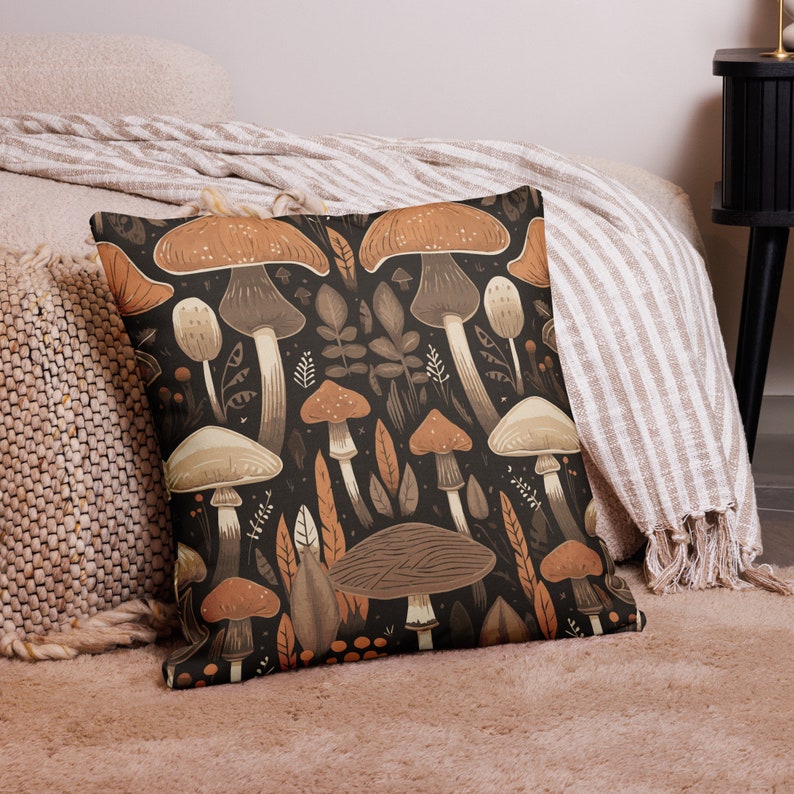 Earth Toned Summer Mushroom Premium Pillow Cottagecore and Forestcore ...