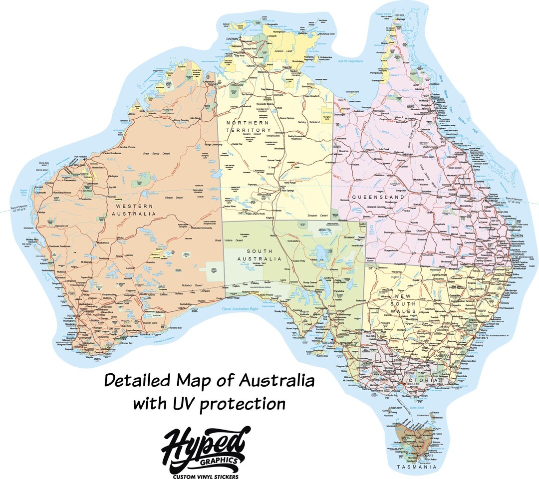 Australia Map Decal - Road Trip - Caravan Sticker, Rv's Cut to Shape ...