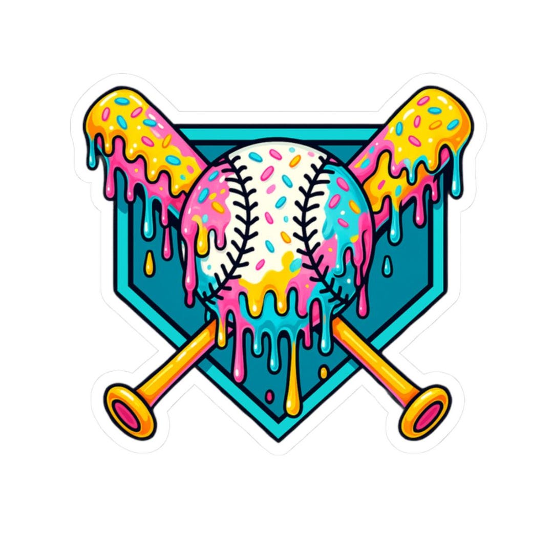Baseball Ice Cream Dripping Stickers, Baseball Bat Sticker Set, Sports ...
