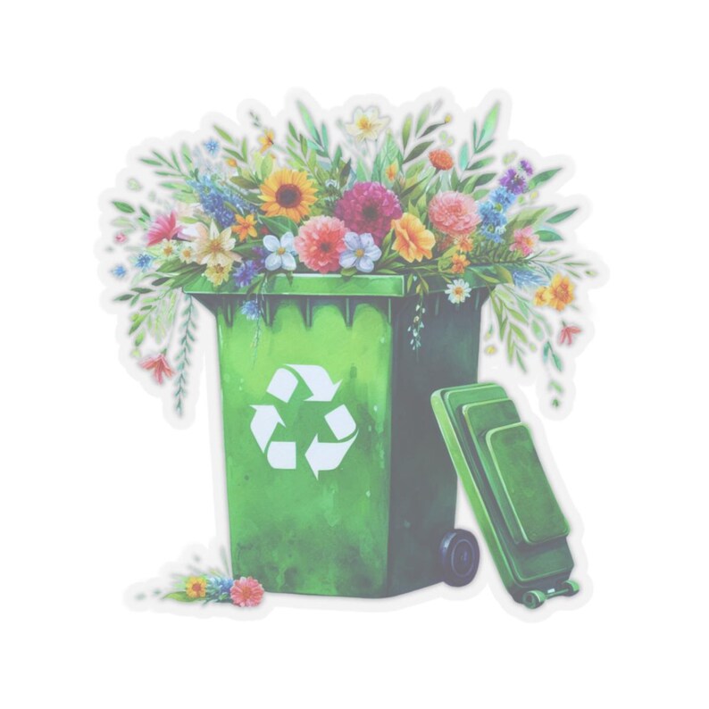 Recycling Bin With Flowers Sticker | | Planet, Environmental Awareness ...