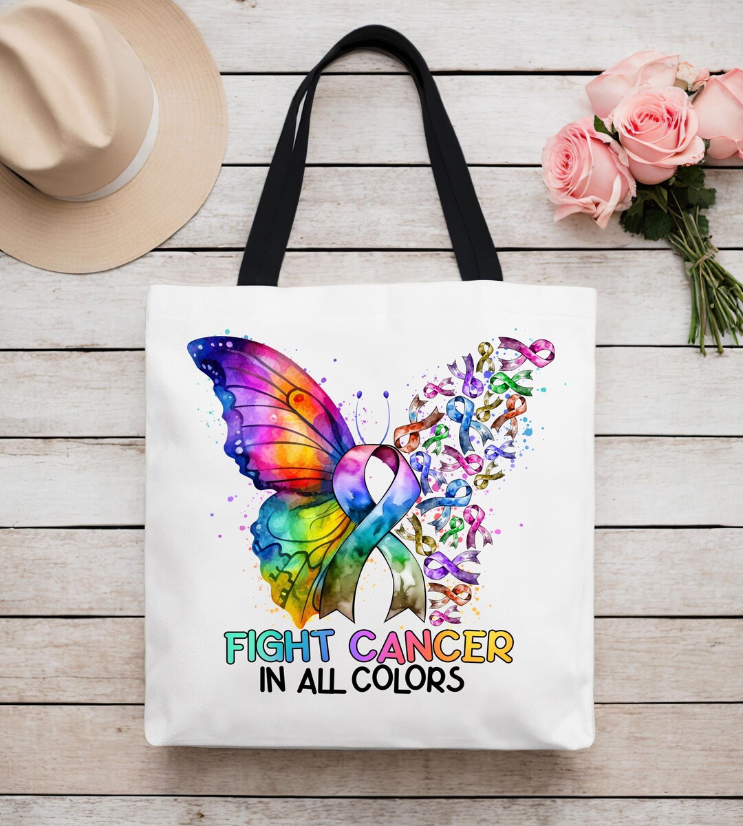 Fight Cancer Awareness Tote Bag, Cancer Ribbon Tote Bag, Fight Cancer ...