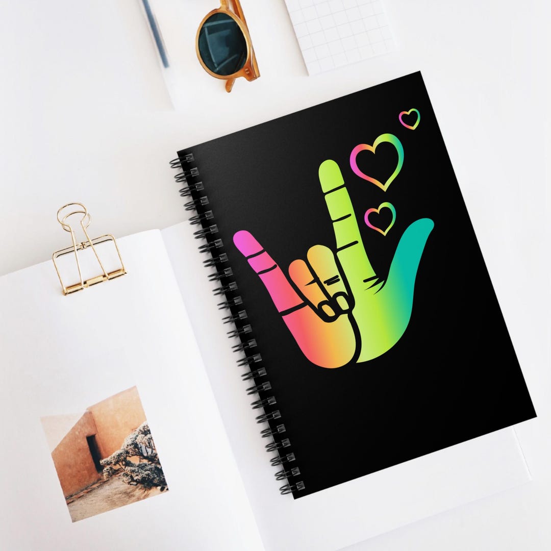ASL Journal Notebook, Sign Language Gift for Deaf, Rainbow I Love You ...