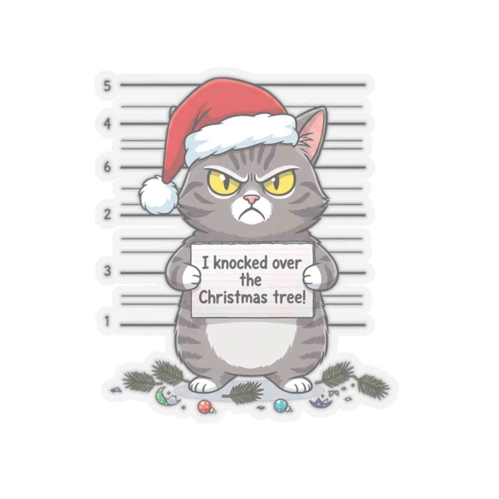 Grumpy Cat Mugshot I Knocked Over the Christmas Tree Sticker, Funny Cat ...