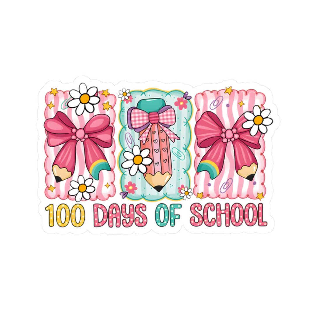 100 Days of School Pencil Bows Daisies Stickers, Pastel School ...