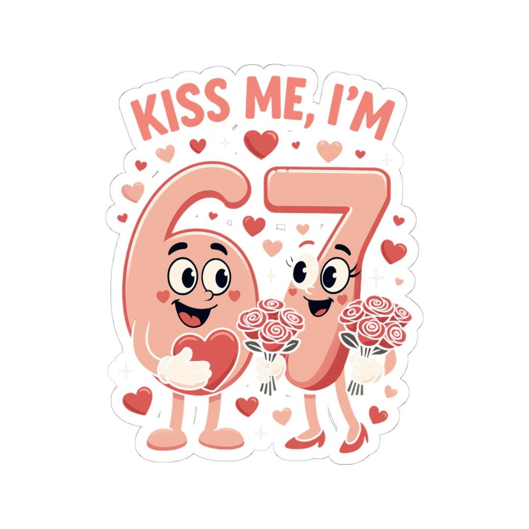Kiss Me I'm 67 Sticker, Cute Anniversary Birthday Sticker, 6 7 Meme ...