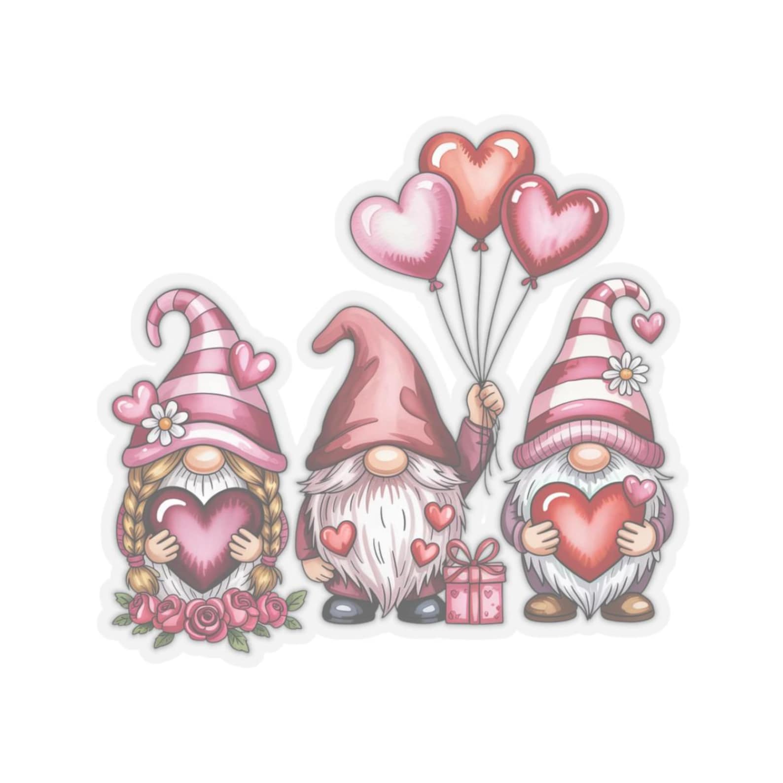 Valentine Gnomes Stickers, Heart Balloon Trio Sticker, Gnome Lover Mini ...