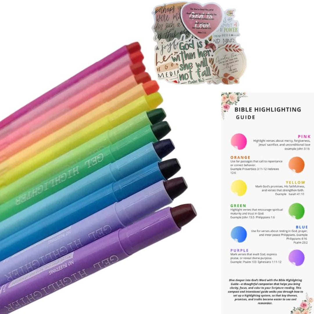 Bible Highlighting Guide Set Includes 12 Markers + 10 Stickers + Color ...