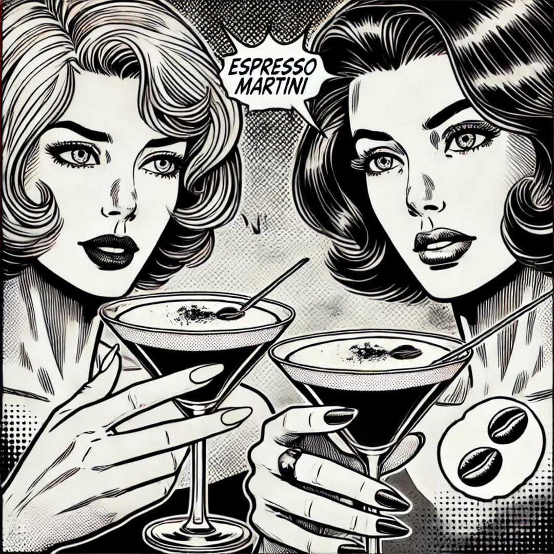 Espresso Martini, Toast, Black and White Comic Art, Bold Stylish ...