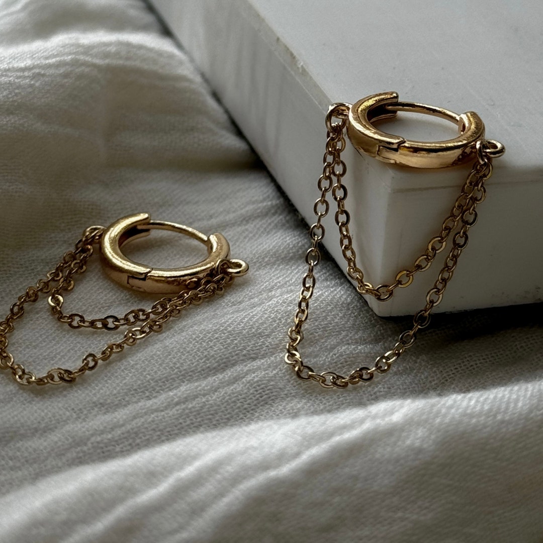 Coquette Old Money Aesthetiс Small Gold Earrings With Chain, Homemade ...