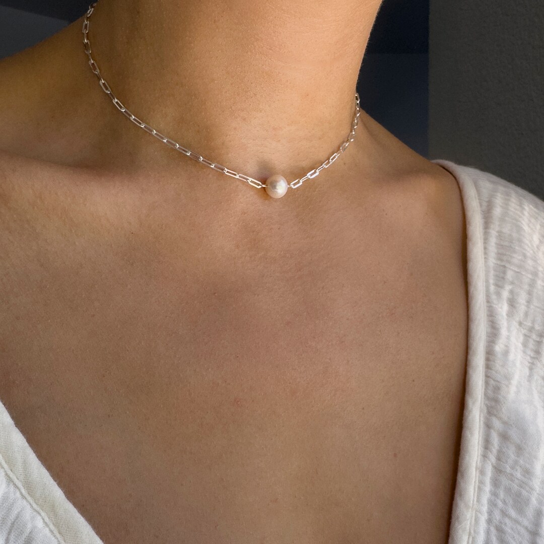 Sterling Silver Pearl Drop Chain Coquette Minimalist Jewelry Dainty ...
