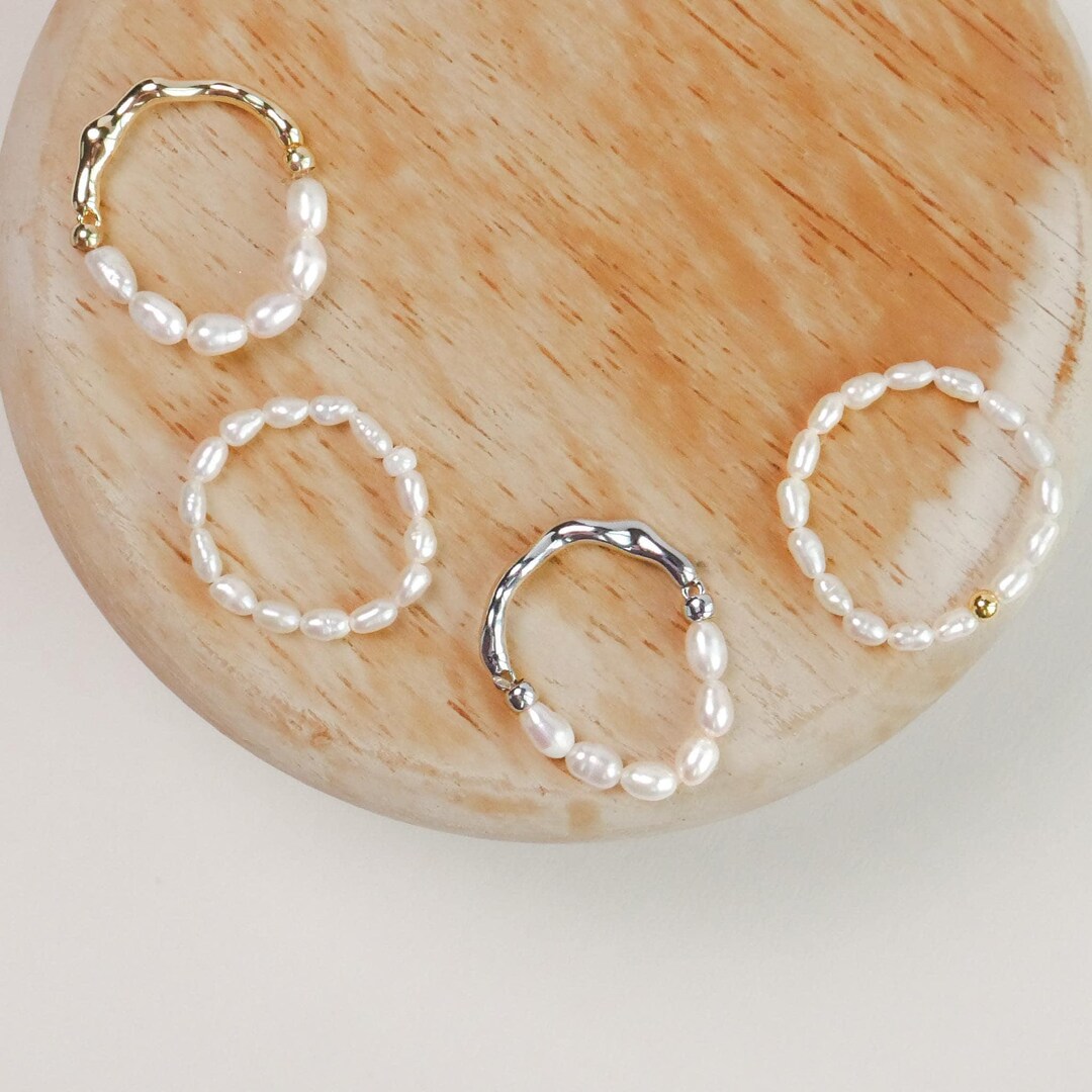 Pearl Stackable Rings in Gold & Silver, Dainty Beaded Rings, Minimalist ...