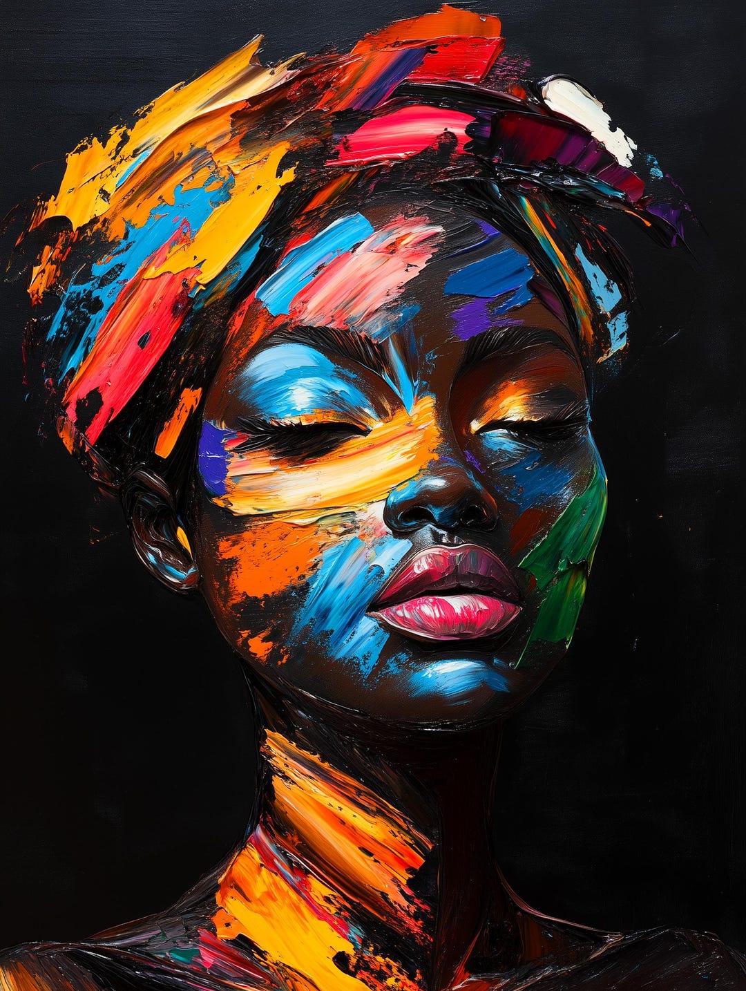 Colorful Abstract Portrait Digital Art | Vibrant Afro Beauty Wall Art ...