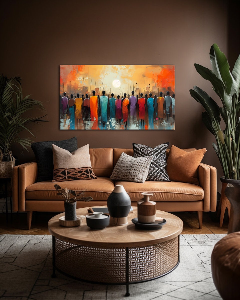 African Village Sunset - Oil Painting Digital Download, Black Art Print ...