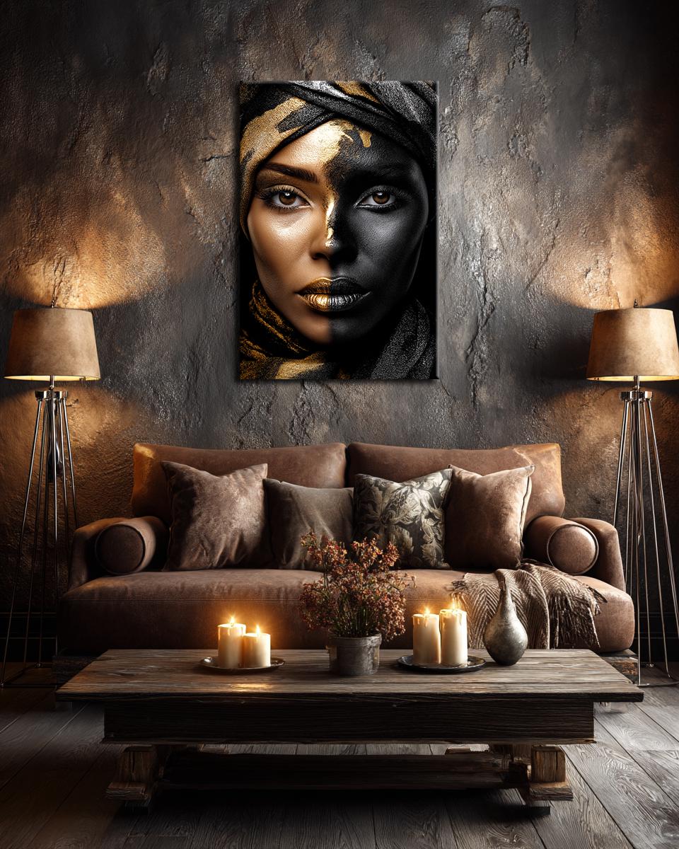 Black Gold Portrait Wall Art – Afrocentric Digital Download, Modern ...