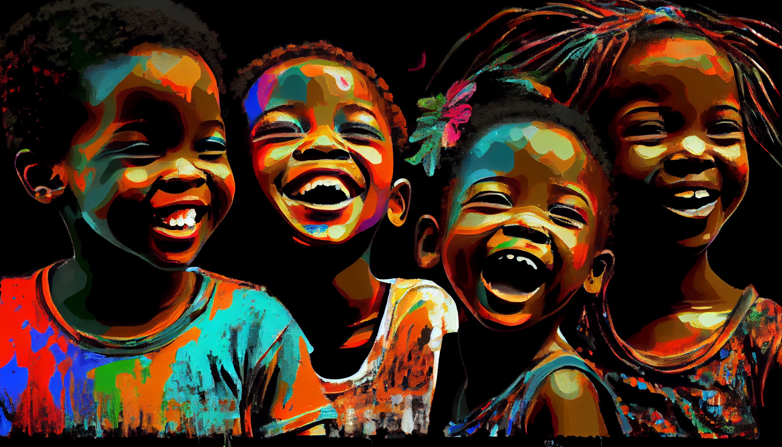African Black Art, African Children Laughing, Digital Art African Black ...