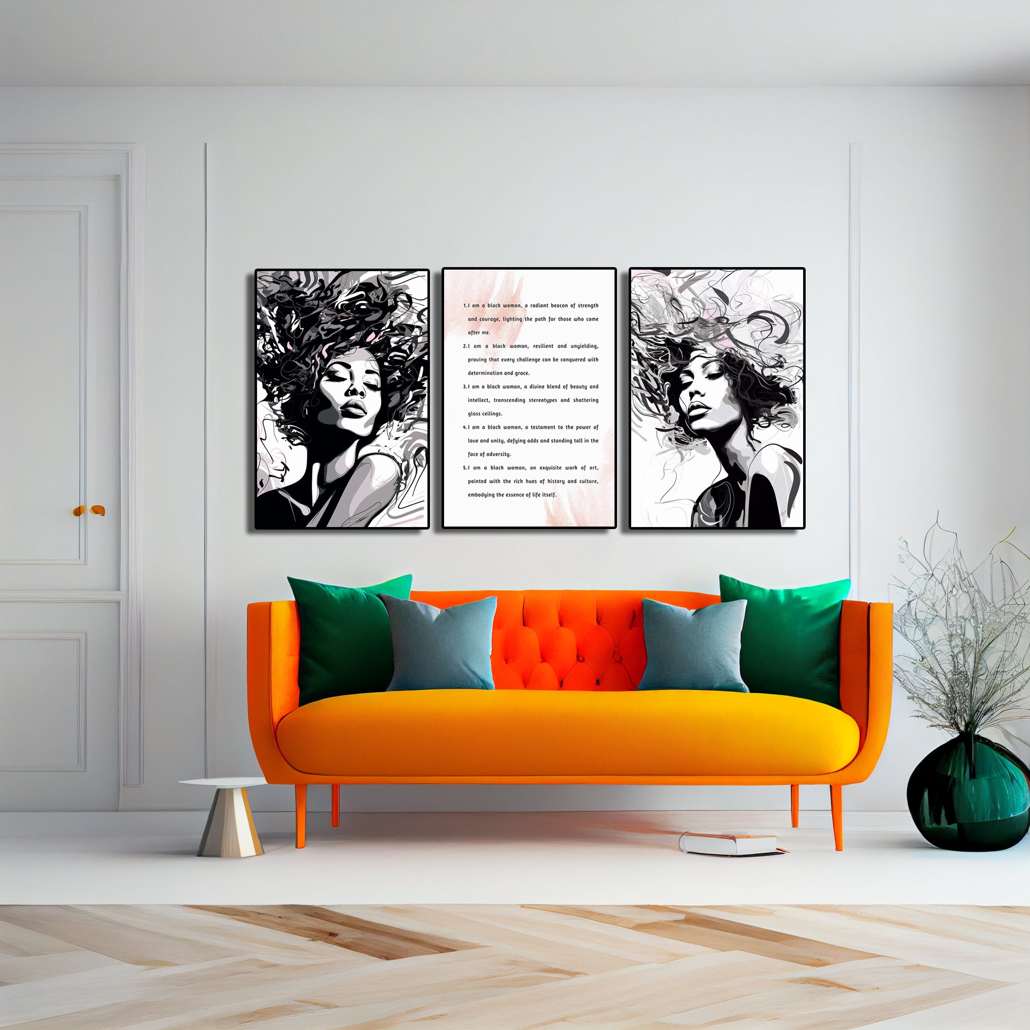 Sketch Female Line Art Black Woman Art, African American Art Modern ...