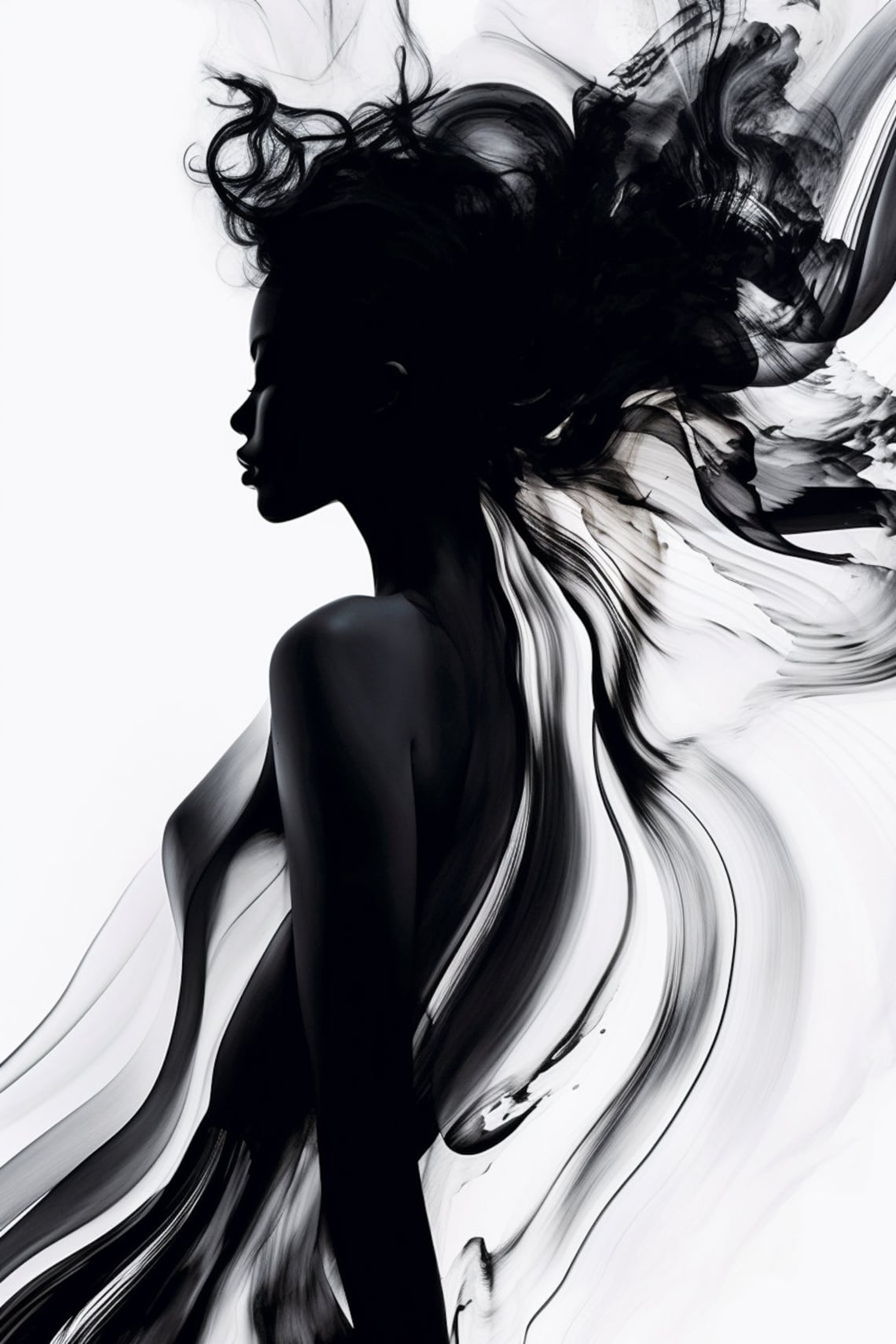 Set of 6 Elegant Black Woman Silhouette, Captivating B&W Body Contour ...