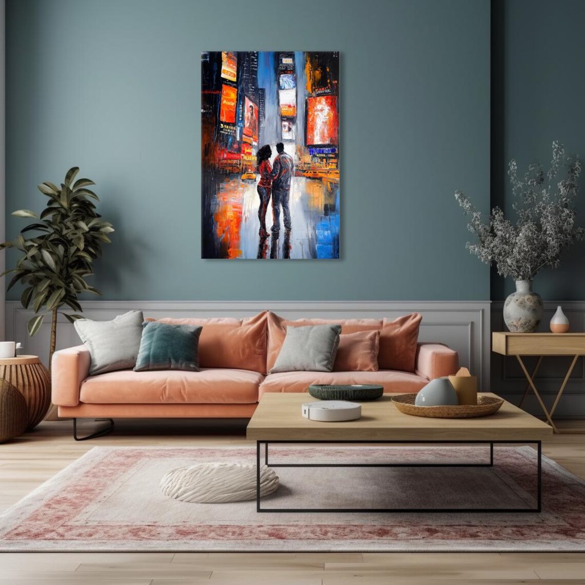 Romantic Couple in Times Square Night Scene | Modern Cityscape Wall Art ...