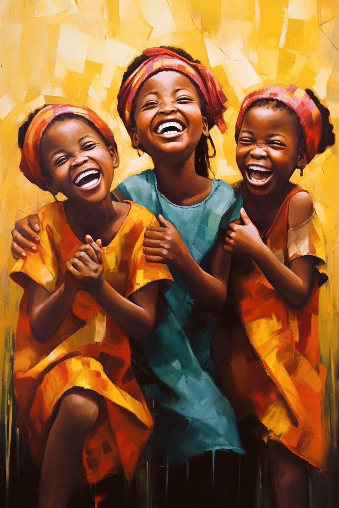 African Children Laughing, Joyful Sisterhood, African Black Art ...