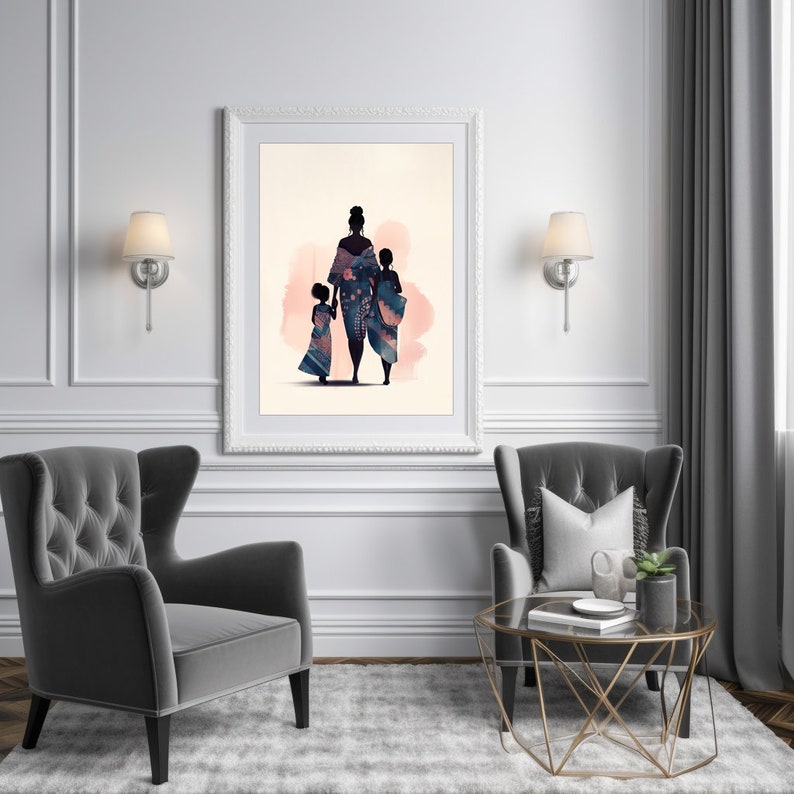 Mother & Children's Embrace, Abstract Bond of a Black Mother and Her ...