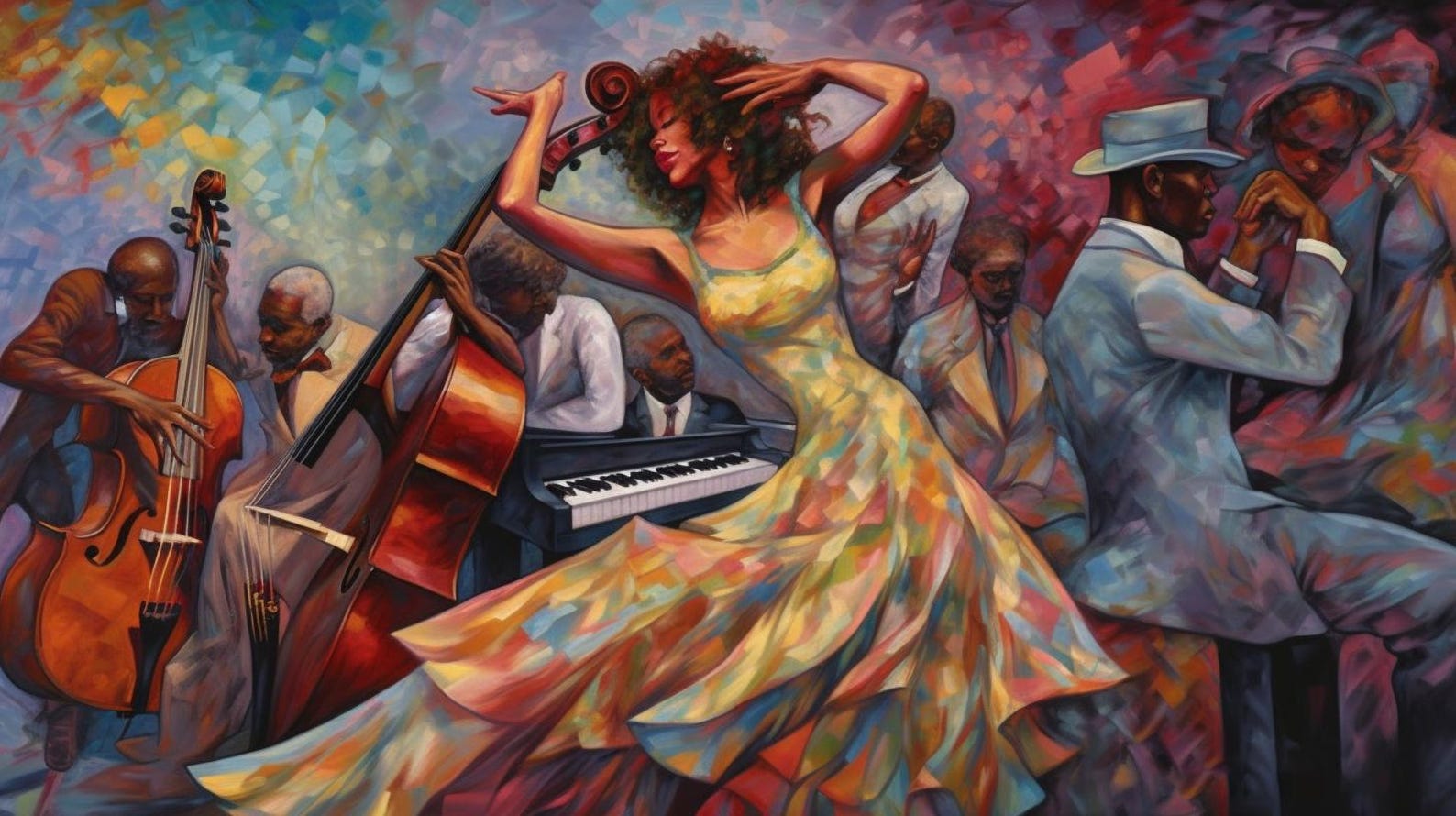 Black Jazz Dancer Art, Vibrant Music Scene Print, African American ...