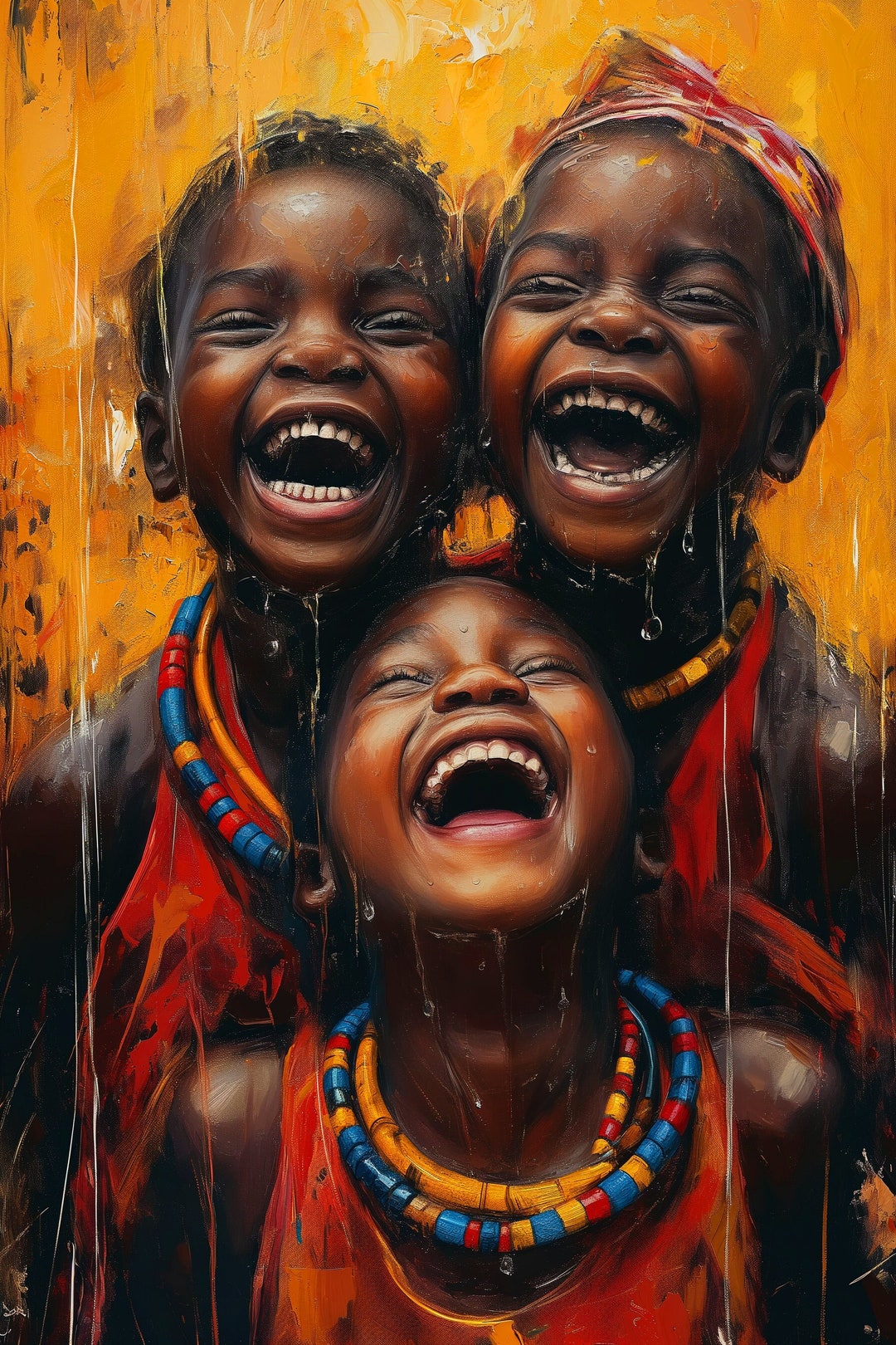 Joyful African Children Playing in Rain - Captivating Digital Artwork ...