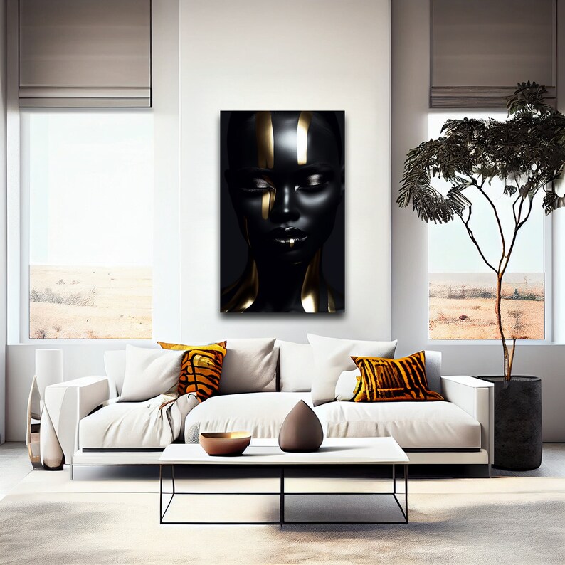 Black Girl Gold Makeup Wall Art: Afro-inspired High-quality Artwork ...