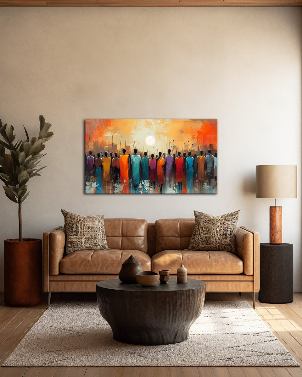 African Village Sunset - Oil Painting Digital Download, Black Art Print ...