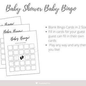 PRINTABLE Baby BINGO Template [prefilled + Blank], Baby Shower Game ...