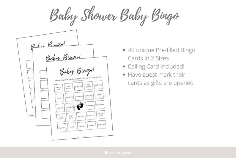 PRINTABLE Baby BINGO Template [prefilled + Blank], Baby Shower Game ...