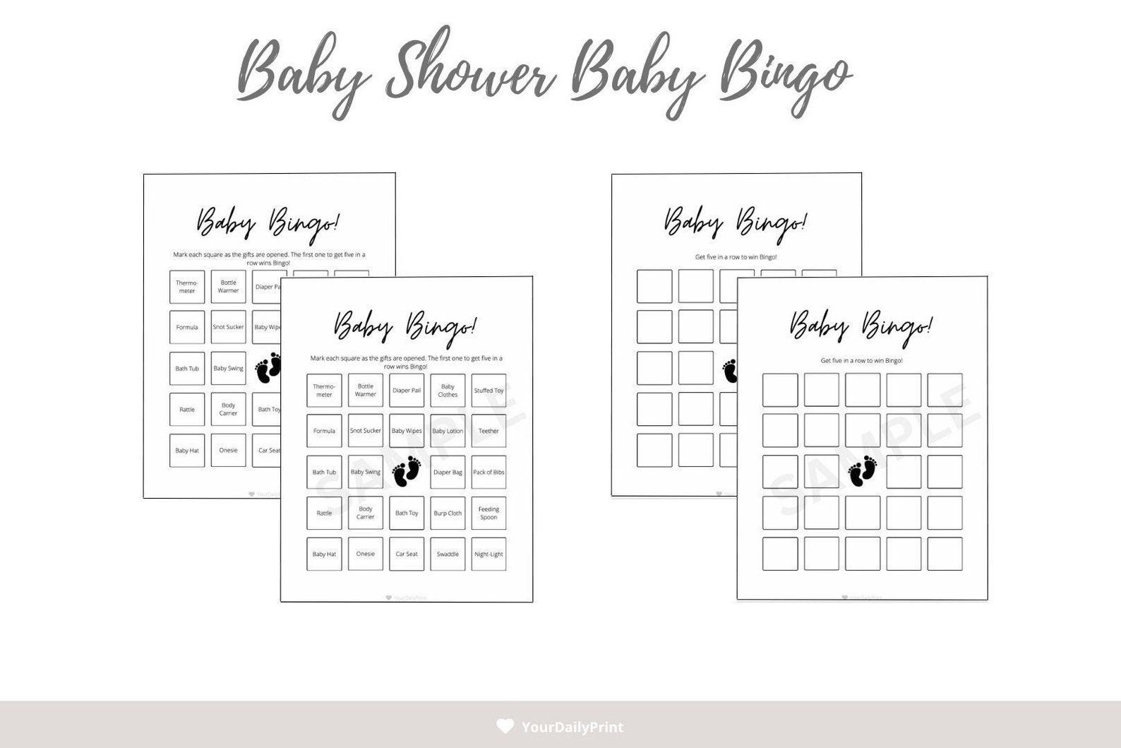 PRINTABLE Baby BINGO Template [prefilled + Blank], Baby Shower Game ...