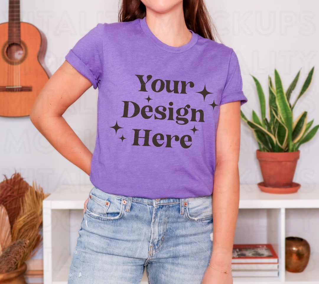 Bella Canvas 3001 Mockup HEATHER TEAM PURPLE Shirt Mockup Bella Canvas ...