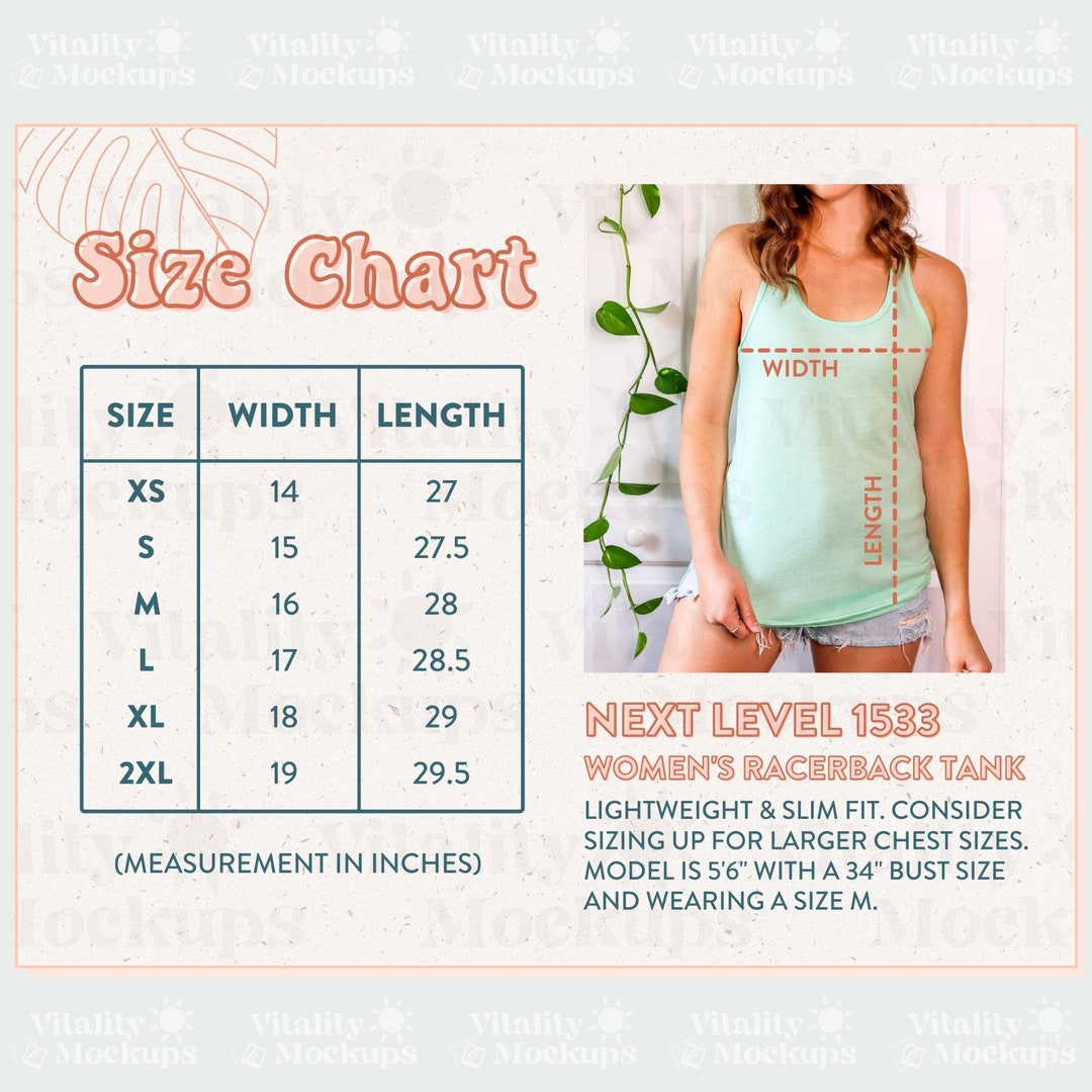 Next Level 1533 Size Chart, Tank Top Mockup Size Chart Canva Template ...