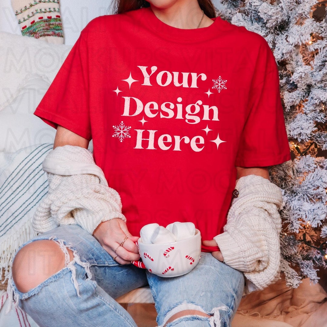 Comfort Colors Mockup RED Christmas Shirt Mockup, Holiday Shirt Mockup ...