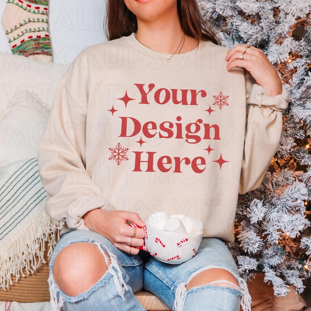 Gildan 18000 Christmas Mockup SAND, Christmas Sweater Mockup, Christmas ...