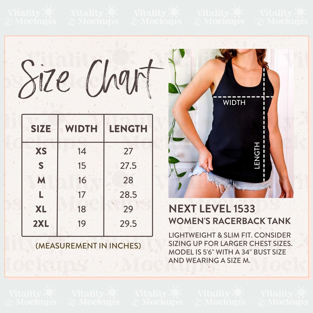 Next Level 1533 Size Chart, Tank Top Mockup Size Chart Canva Template ...