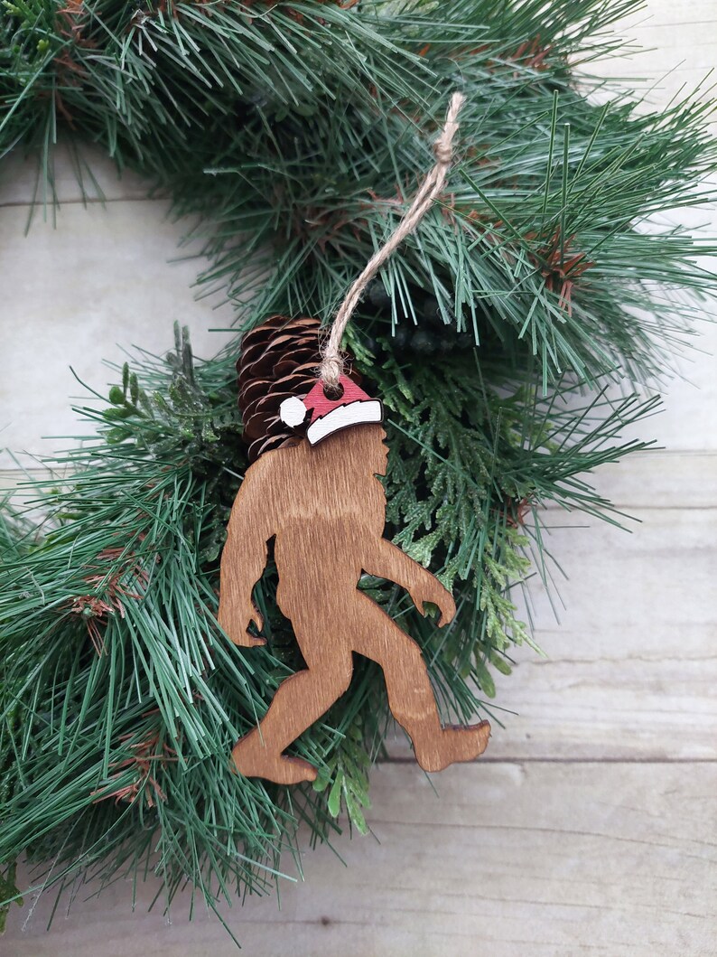 Bigfoot Santa Ornament, Santa Hat Ornament, Sasquatch Christmas ...