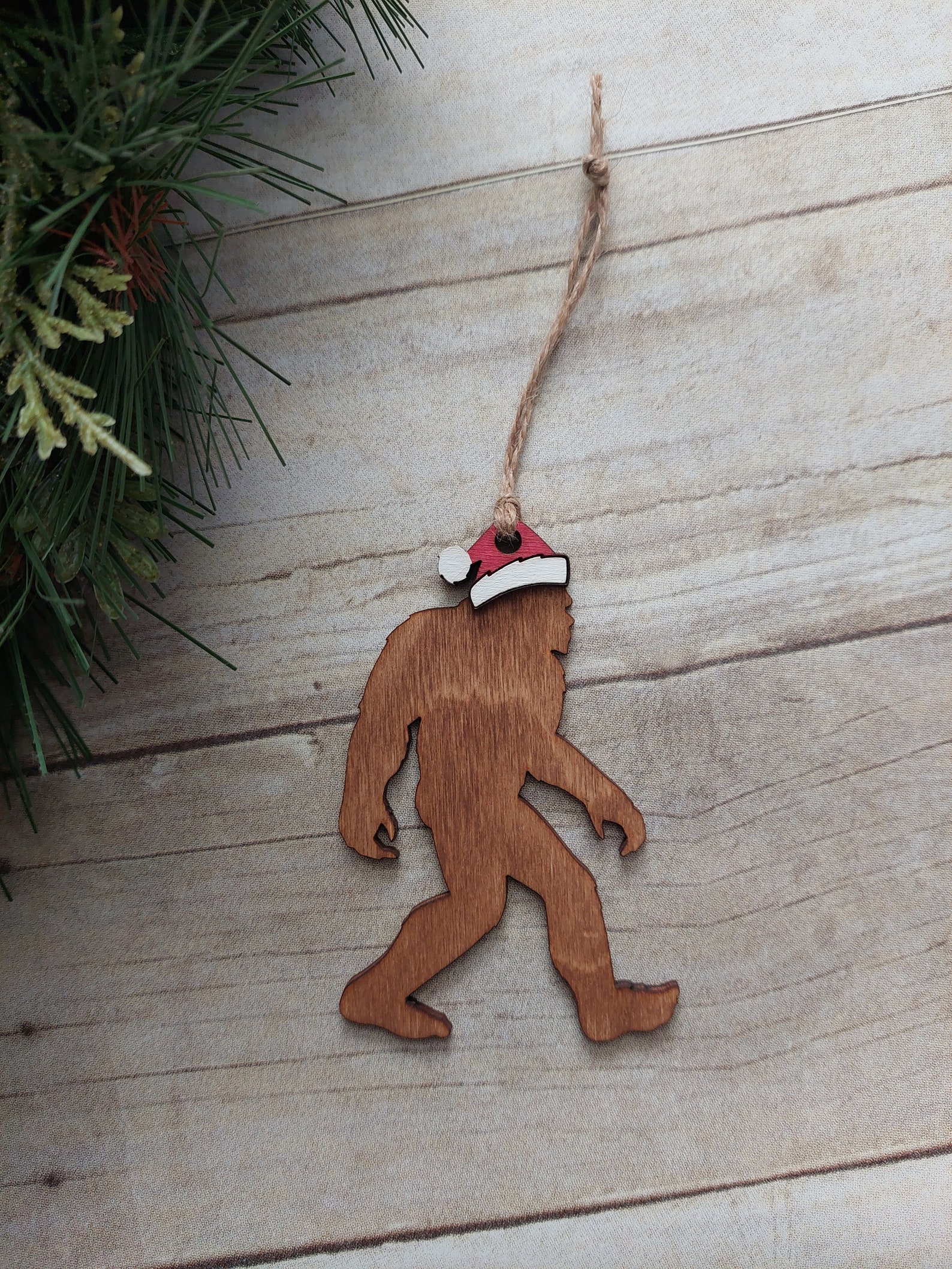 Bigfoot Santa Ornament, Santa Hat Ornament, Sasquatch Christmas ...