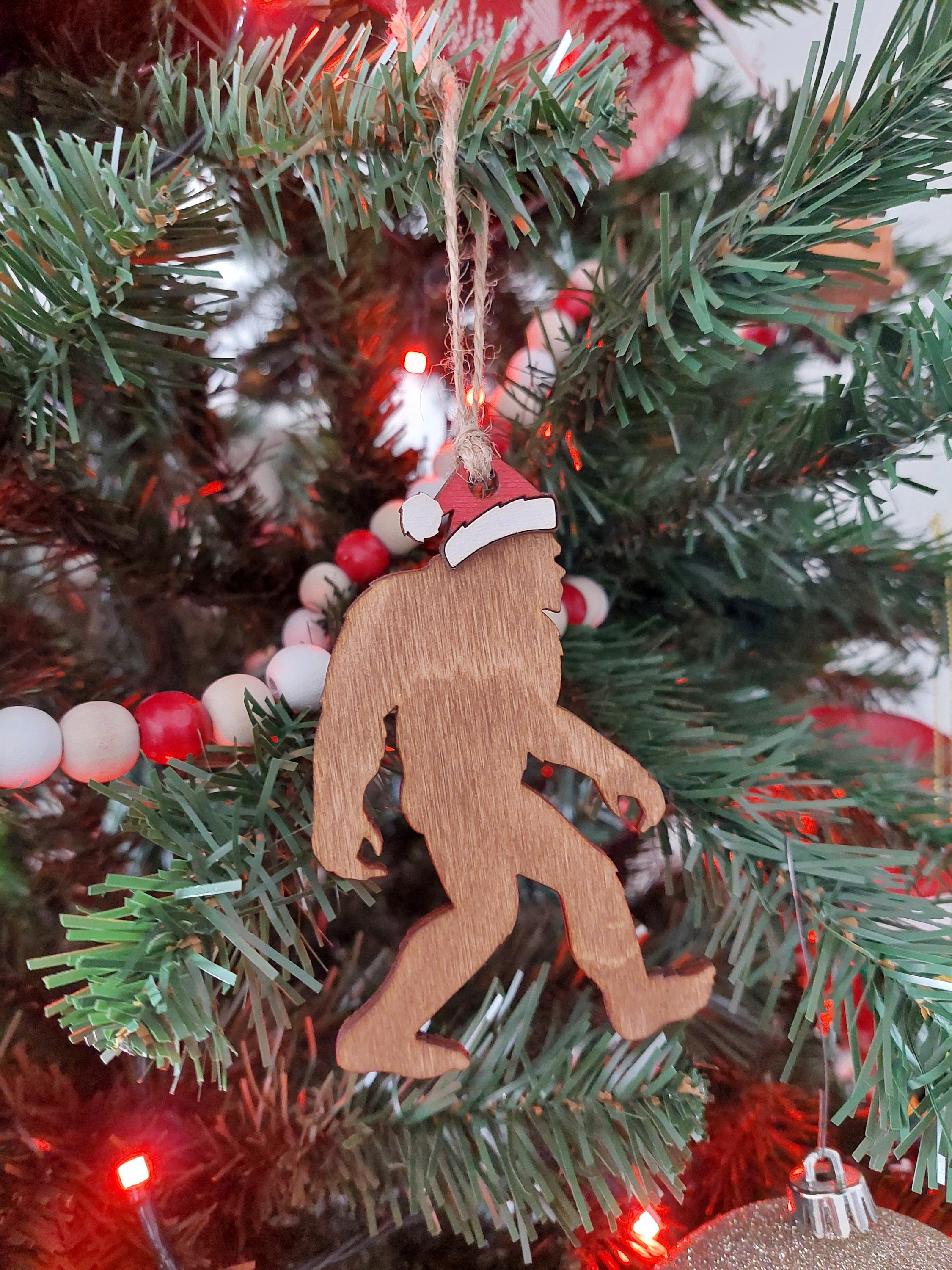 Bigfoot Santa Ornament, Santa Hat Ornament, Sasquatch Christmas ...