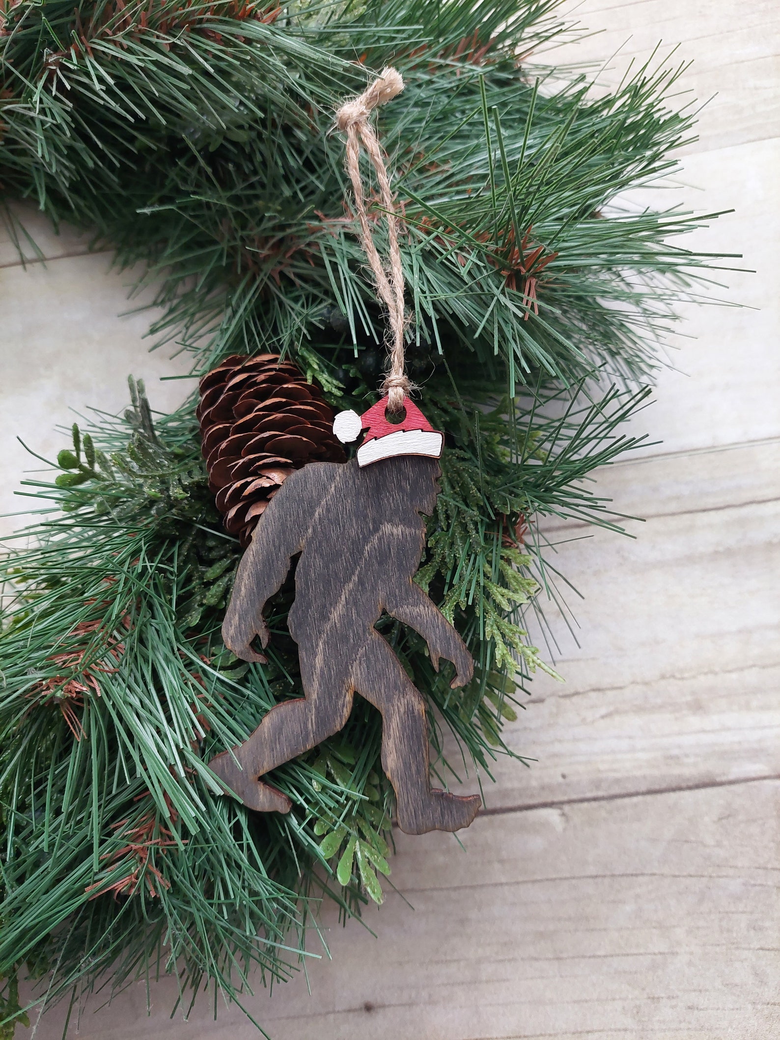 Bigfoot Santa Ornament, Santa Hat Ornament, Sasquatch Christmas ...