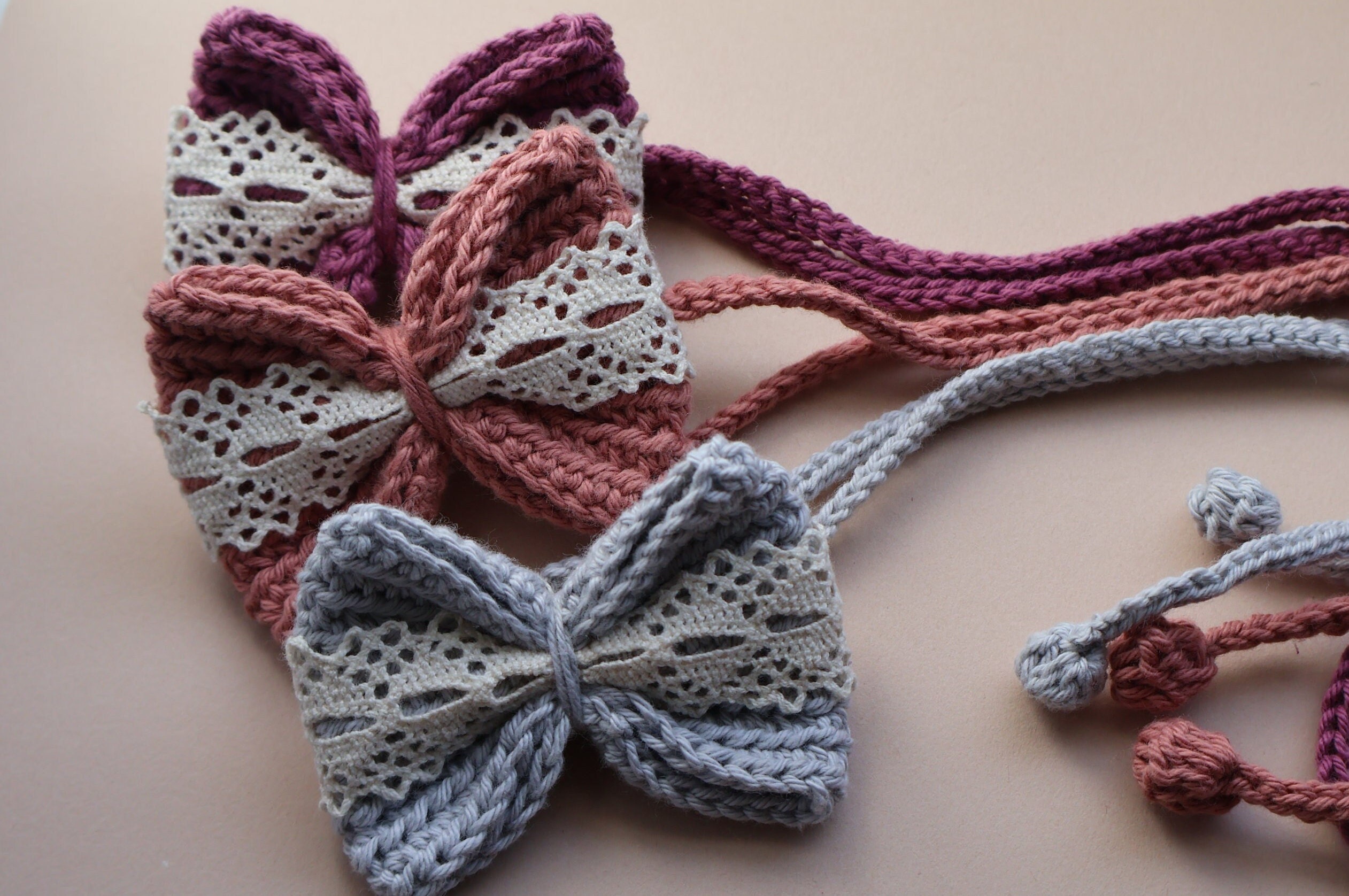 Crochet Head Bows, Newborn Head Accessories, Cotton Crochet Bows ...