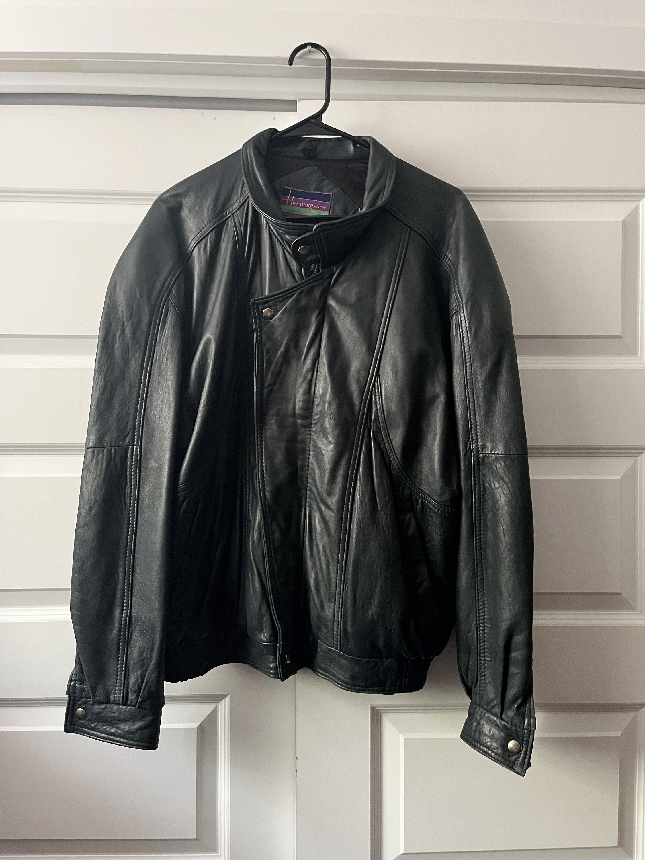 Vintage Hemingway Collection Dark Navy Leather Jacket - Unisex M ...