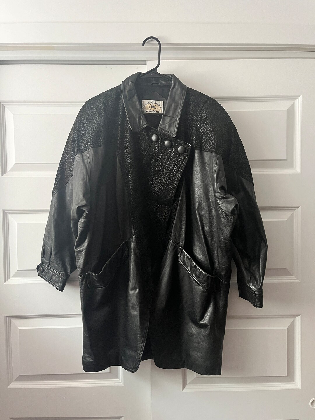 Vintage 80s Black Leather Jacket With Suede Snake Skin Print - Women’s ...
