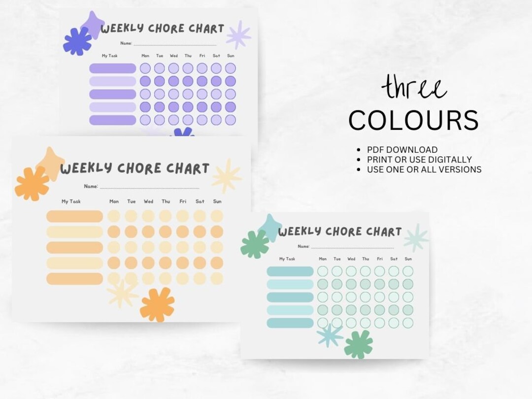 Daily Kids Chore Chart | Digital PDF Download, Kids Reward Chart ...