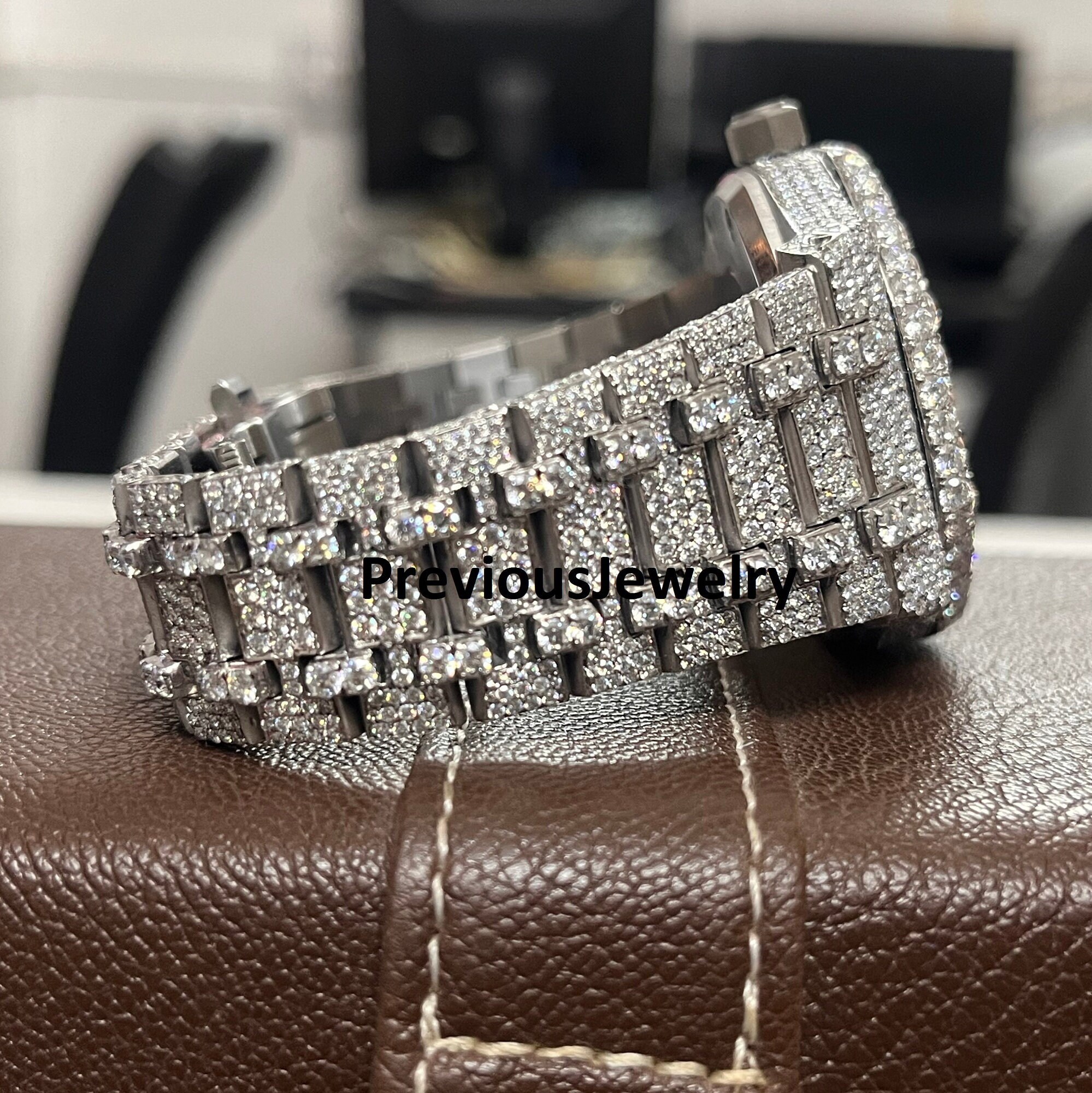 Iced Out Luxury Stainless Steel Lab Grown Diamond Automatic Watch ...